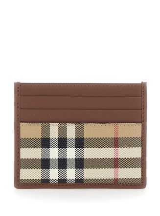 Burberry Mens Cardholder With Check Motif, Beige Cotton Accessory