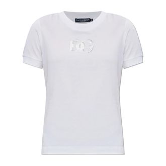 Dolce & Gabbana T-Shirt mit schimmerndem Logo - - Tops - Damen - Wei&szlig; - 2XS