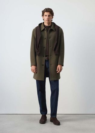 Mango Manteau laine m&eacute;lang&eacute;e capuche marron moyen - Homme - XXL - MANGO MAN