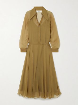 Chlo&eacute; Midi-hemdblusenkleid Aus Bioseidenmusselin Mit Falten - Braun