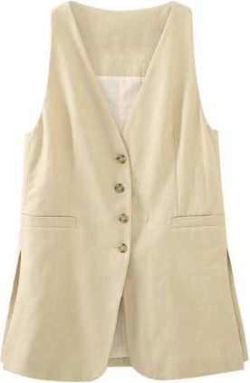 Generic Robe débardeur décontractée à col en V pour femme - Robe gilet ample et décontractée - B, ecru, Taille M