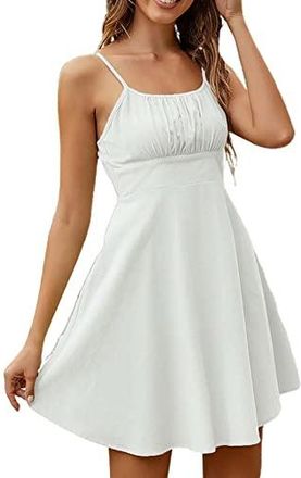 Generic Jupe courte fra&icirc;che et cintr&eacute;e pour femme - Grande robe swing - Jupe trap&egrave;ze - Robe courte blanche, Blanc., XL