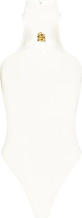 Elisabetta Franchi Femme, Tops, Blanc, Taille: 38 FR Body en cr&ecirc;pe jersey avec d&eacute;tail bijou