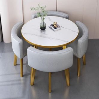 Generic Konferenztisch-Set, runder Konferenztisch in Holzoptik mit 4 St&uuml;hlen mit PU-R&uuml;ckenlehne, Elegante Empfangs- und Verhandlungsm&ouml;bel f&uuml;r Gesch&auml;ftstreffen