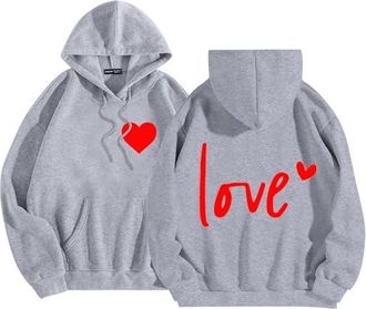 Generic 2026 Sweat &agrave; capuche &agrave; manches longues pour la Saint-Valentin et la Saint-Valentin pour femme Imprim&eacute; lettre l&eacute;g&egrave;re ample, gris clair, XXL