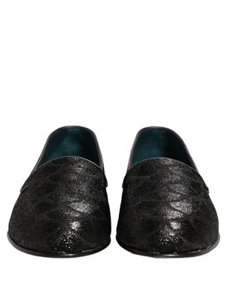 Dolce & Gabbana Black Glitter Brocade Men Dress Loafers Shoes Leather