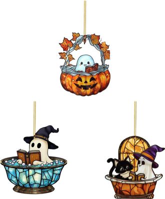 Generic Halloween Deko Geist, 2D Acryl Geist Hängende Anhänger, Geist Hängen Fensterdeko, Helloween Dekoration, für Halloween Weihnachten Garten Balkon Haus T