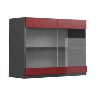 Vicco Meuble de cuisine haut vitr&eacute; R-Line, Rouge, 80 cm J-Shape, Vicco