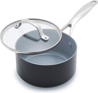 GreenPan Valencia Pro Harteloxierte Gesunde Keramik Antihaft 16 cm / 1,4 Liter Stielkasserolle mit Deckel, PFAS-frei, Induktion, sp&uuml;lmaschinenfest, backofenfes