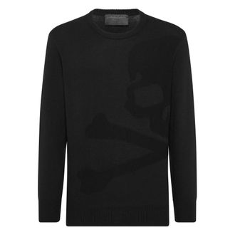 Philipp Plein Homme, Pulls, Noir, Taille: 2XL Pullover Round Neck Skull&Bones