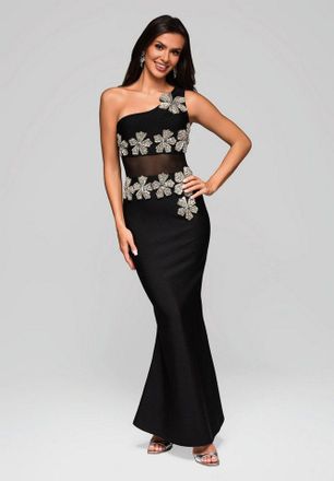 Ombre Abendkleid Asymmetrisches Abendkleid mit Strassblumen