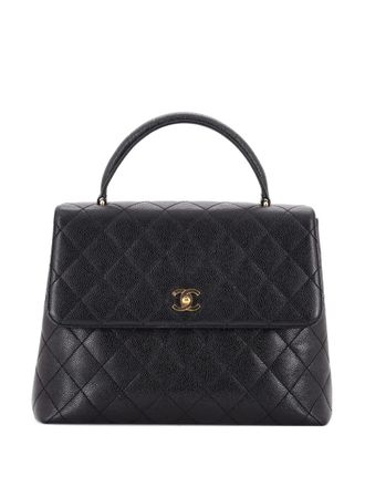 Chanel Gesteppte Caviar-Satchel-Tasche mit Klappe - Schwarz