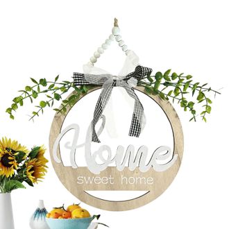 Generico Willkommensschild - rustikaler Kranz aus Holz mit Bl&auml;ttern | Hauptt&uuml;rdekoration f&uuml;r Weihnachten, Fenster, Geburtstag, Garten, Eingang, Flur, Wohnzimme