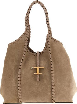 Tod's Femme, Sacs, Brun, Taille: ONE Size T Timeless Sac Bandouli&egrave;re Moyen en Daim