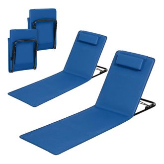 Woltu Strandmatten 2er Set, gepolsterte Strandliege klappbar leicht, 3-stufig verstellbare Rückenlehne, mit Kopfkissen Staufach Aufbewahrungstasche, Sonnenl