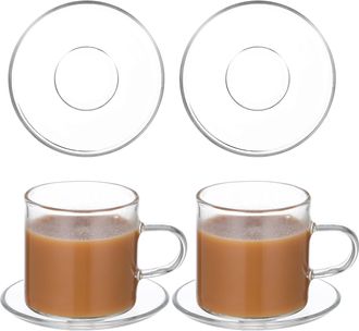 BESPORTBLE 4 St&uuml;ck Teiliges Runde Glas teetassen untertassen Transparent Dekorative Glas teller f&uuml;r Snacks und Kaffee Umweltfreundlich Stilvolles Design f&uuml;r Zuha
