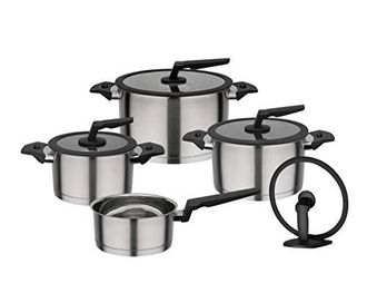 GSW 706155 Kochtopf-Set Apart 9-teilig, Edelstahl rostfrei 18/8, Glas, Kunststoff, Silber