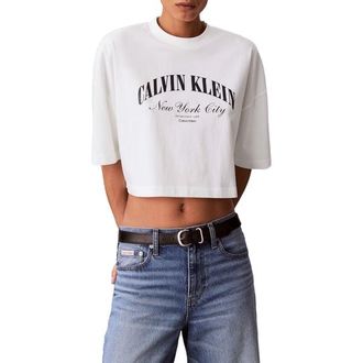 Calvin Klein T-shirt cropped imprim&eacute; en coton