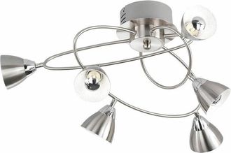 Wofi Leuchten Wofi - Plafonnier Plafonnier design lampe de salle &agrave; manger, 6 flammes, courb&eacute;, m&eacute;tal, argent, led 4,5W 320lm 3000K blanc chaud, LxlxH 56,5x53,5x28 cm