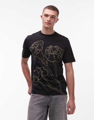 Paul Smith T-shirt avec imprim&eacute; fleuri esquiss&eacute; - Noir