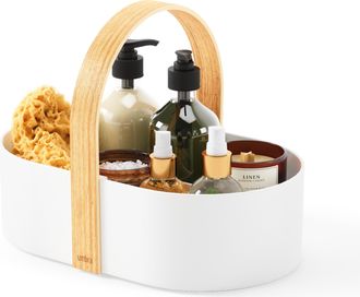 Umbra Bellwood Caddy mit herausnehmbarer Trennwand, Organizer für Kosmetik, Bürobedarf und Mehr, Weiss/Natur