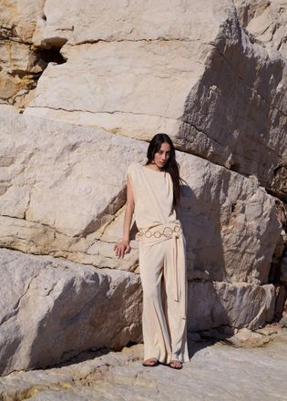 Mango Pantalon en maille fine d&eacute;tail naud &eacute;cru - Femme - XXS - MANGO