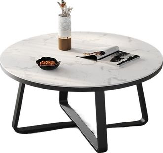 Generic Runder Couchtisch, Beistelltisch, 80 x 80 x 45 cm, for Wohnzimmer, Schlafzimmer, Nachttisch, moderner Stil mit Metallbeinen, Schwarz/Weiß(White+Black)