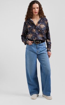 Eden Park Chemise En Flanelle De Coton Bleu Marine Imprim&eacute; Floral Coupe Relaxed