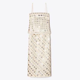 Tory Burch Damen Baumwollkleid mit Spiegelverzierungen