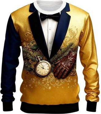 Generic Sweatshirts pour hommes Pulls Hommes Automne/Hiver Noël Décontracté Manches Longues Bouton Devant Imprimé Capuche Sweatshirt Top Manches Longues Casua