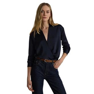 Ralph Lauren Blouse en satin charmeuse - Femme - Blouses et Chemises - Bleu - Taille: 38 FR