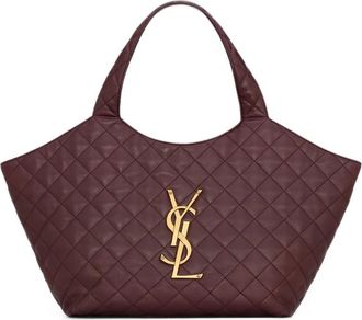 Saint Laurent Quilted Logo Leather Shopping Tote Bag