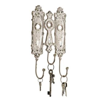 Loberon Hakenleiste Ouvrant, im Stil historischer Türbeschläge, mit Antik-Lackierung, Garderobe, Ordnung, Eisen, Creme