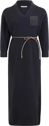 PESERICO robe longue nervur&eacute;e &agrave; col v - Noir