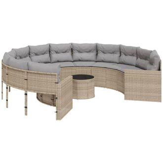 vidaXL Vidaxl - Canap&eacute; de jardin avec table coussins rond beige r&eacute;sine tress&eacute;e