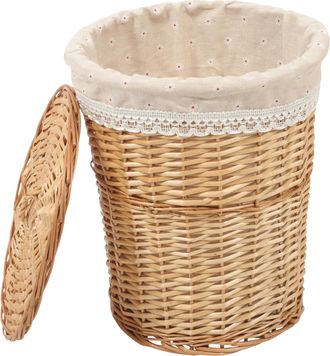 Amosfun Geflochtener W&auml;schekorb Mit Deckel Ger&auml;umiger Aufbewahrungskorb F&uuml;r Schmutzw&auml;sche Handt&uuml;cher Und Kleidung Multifunktionaler Korb F&uuml;r Zuhause Und K&uuml;che