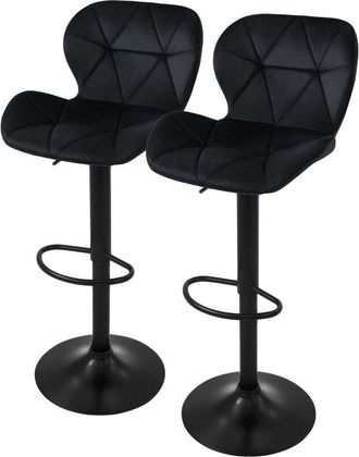ML Design Lot de 2 Tabourets de Bar en Velours, Noir, Chaise Rembourrée avec Dossier et Repose-Pieds, Réglable en Hauteur 59-79 cm, Pivotante à 360°, Tabouret