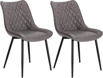 Woltu Esszimmerst&uuml;hle 2er Set K&uuml;chenstuhl Polsterstuhl Wohnzimmerstuhl Sessel mit R&uuml;ckenlehne, Sitzfl&auml;che aus Kunstleder, Metallbeine, Antiklederoptik