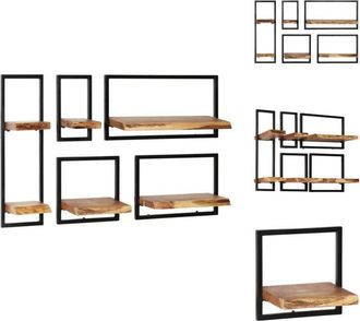 vidaXL Vidaxl - Wandregal-Set 5-tlg. Akazienholz Massiv und Stahl - Wand Regal - Holz Regal - Akazienholzm&ouml;bel - Industrielles Design - Vintage Deko