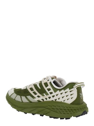 Hoka One One Unisex Green Low Top Sneakers With Geometric Motif Tech Fabric Trainers