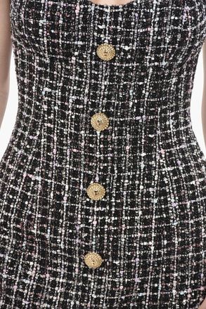 Balmain Sleeveless Tweed Sheath Dress With Front Buttons Balmain