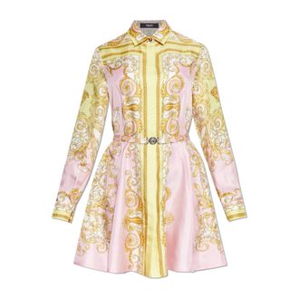Versace Bedrucktes Seidentwill-Midi-Hemdkleid - - Dresses - Damen - Mehrfarbig - M