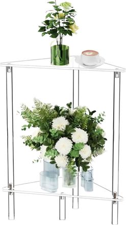 Generic Transparenter Beistelltisch - 2-lagig dreieckiges modernes Acryldesign, Wohnzimmer Schlafzimmer Stauraum, dekorativer Nachttisch Schreibtisch | Kompak