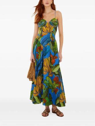 Farm Rio Banana Grapes 3D Bodice Sleeveless Maxi Dress