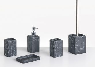 Beliani Badaccessoires Set 5-teilig Kunstharz Schwarze Marmor Optik Bad-Zubeh&ouml;r Vilcanota
