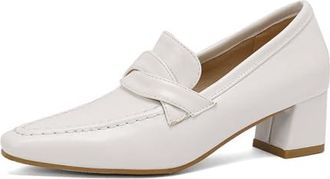 Generic Chaussures Femme Mocassins Vintage Bout Pointu Simili Cuir Talons Carrés Moyens Confortables Antidérapants Faciles À Enfiler Bureau Quotidien,Blanc,42