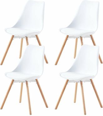 Eggree Eggree - Lot de 4 Chaises de Salle &agrave; Manger en pp avec Pieds en H&ecirc;tre-Blanc