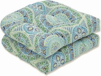 Pillow Perfect Delancey Lagune Getuftete Sitzkissen (runde Rückseite), Stoff, blau, 2 Count (Pack of 1), 2