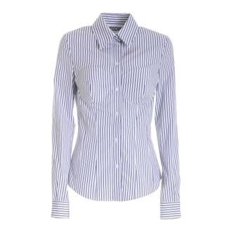 Moschino Femme, Blouses et Chemises, Bleu, Taille: 36 FR Chemise Rayée en Coton, Style Moderne