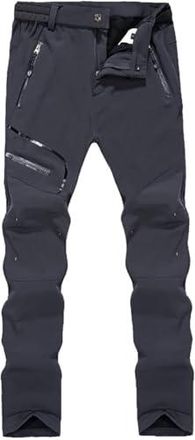 Generic Pantalon de ski imperm&eacute;able pour homme avec doublure en polaire thermique et poches zipp&eacute;es, gris fonc&eacute;, XXL